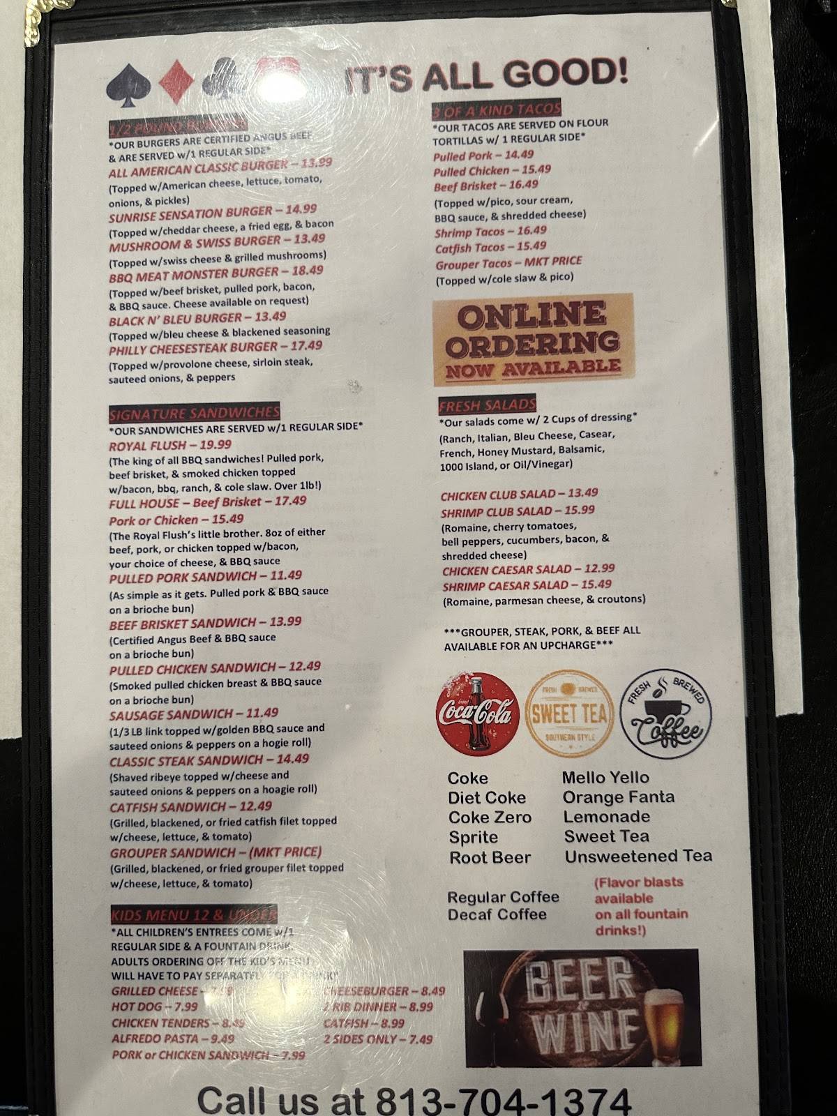 Menu at Smokin' Aces BBQ & Steakhouse Plant City, Plant City