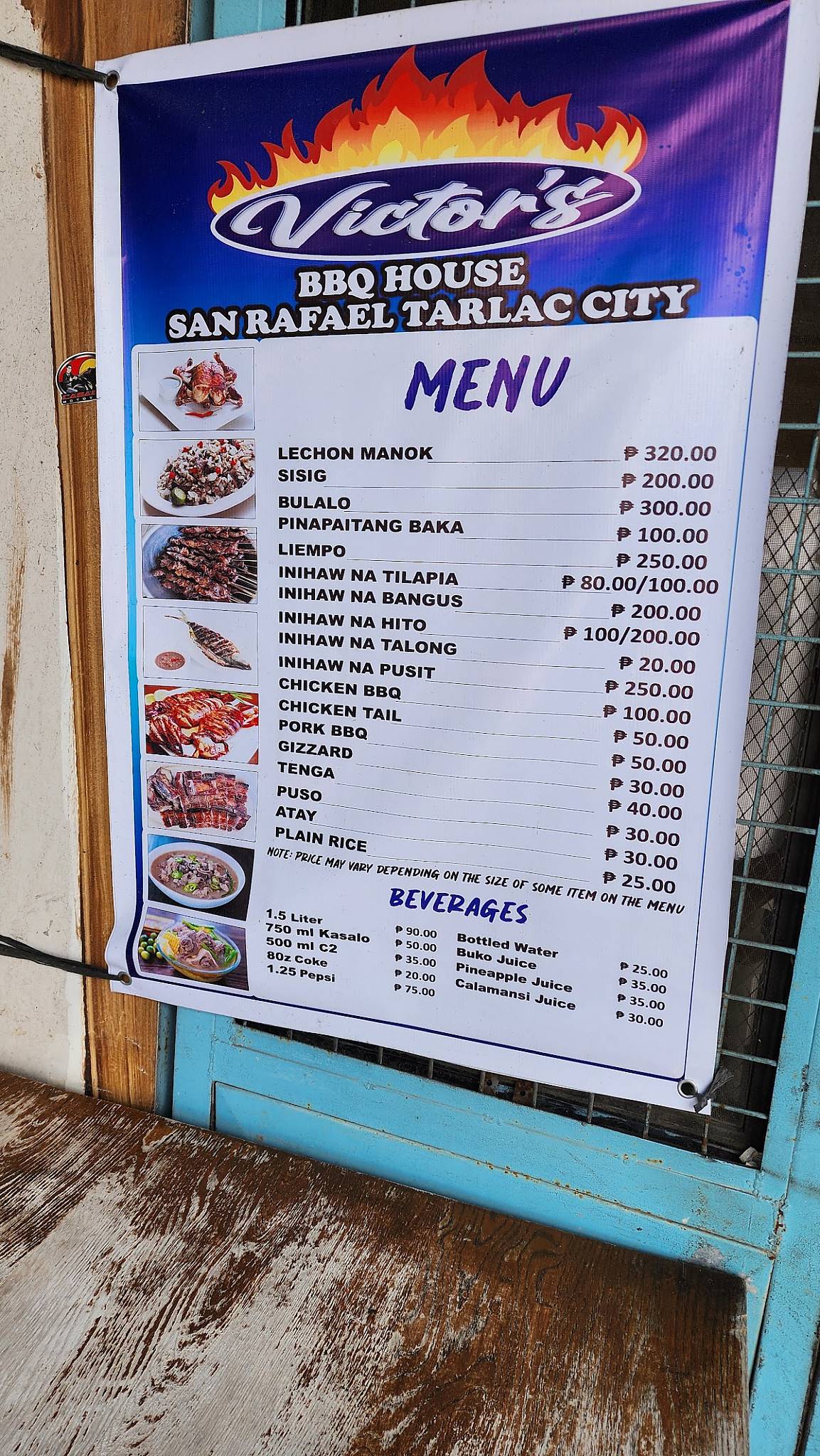 Menu at Victor's Barbeque & Lechon Manok, Tarlac City