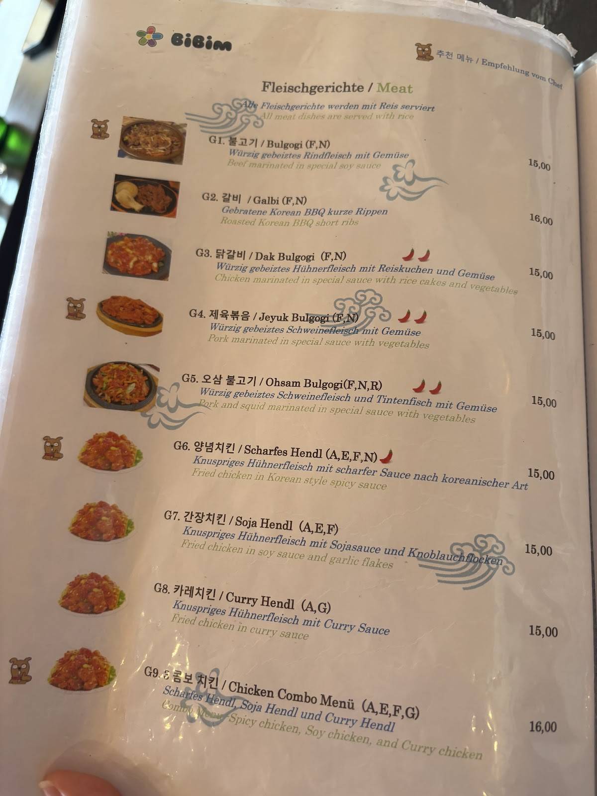 Speisekarte von BIBIM restaurant, Wien