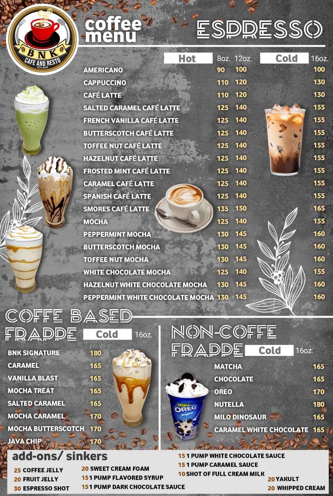Menu at BNK Cafe & Resto - Budbod ni Nanay Kaling, Tanay