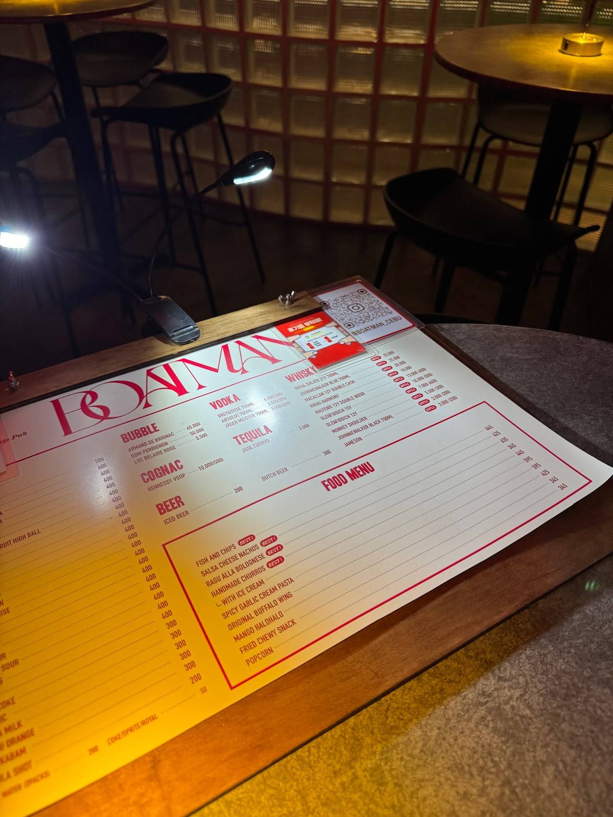 Carta del pub y bar BOATMAN, Lapulapu, 826C+5VV