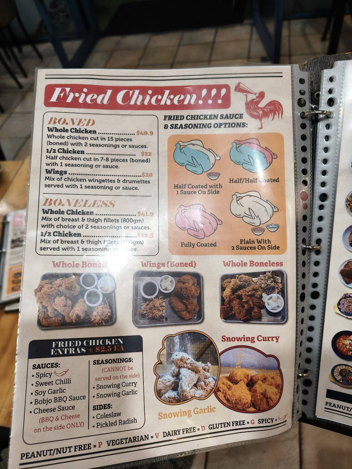 Menu at BOB JO restaurant, Mandurah