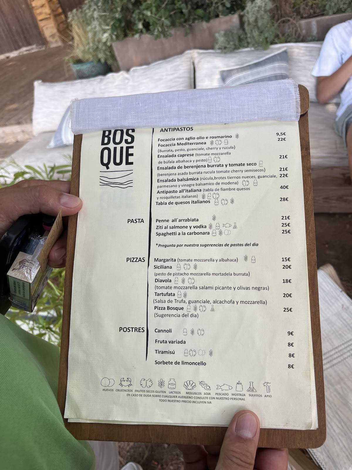 Carta del restaurante BOSQUE, Oropesa