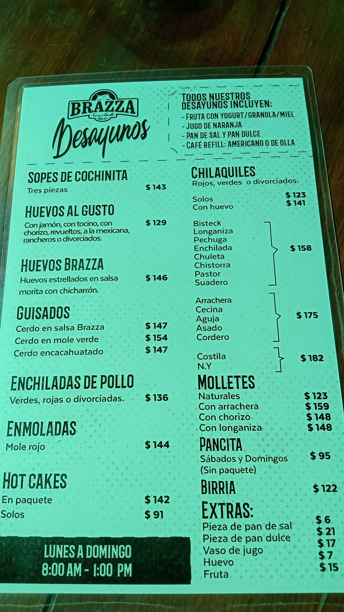 Carta del restaurante BRAZZA TACOS & GRILL, Texcoco del Mora