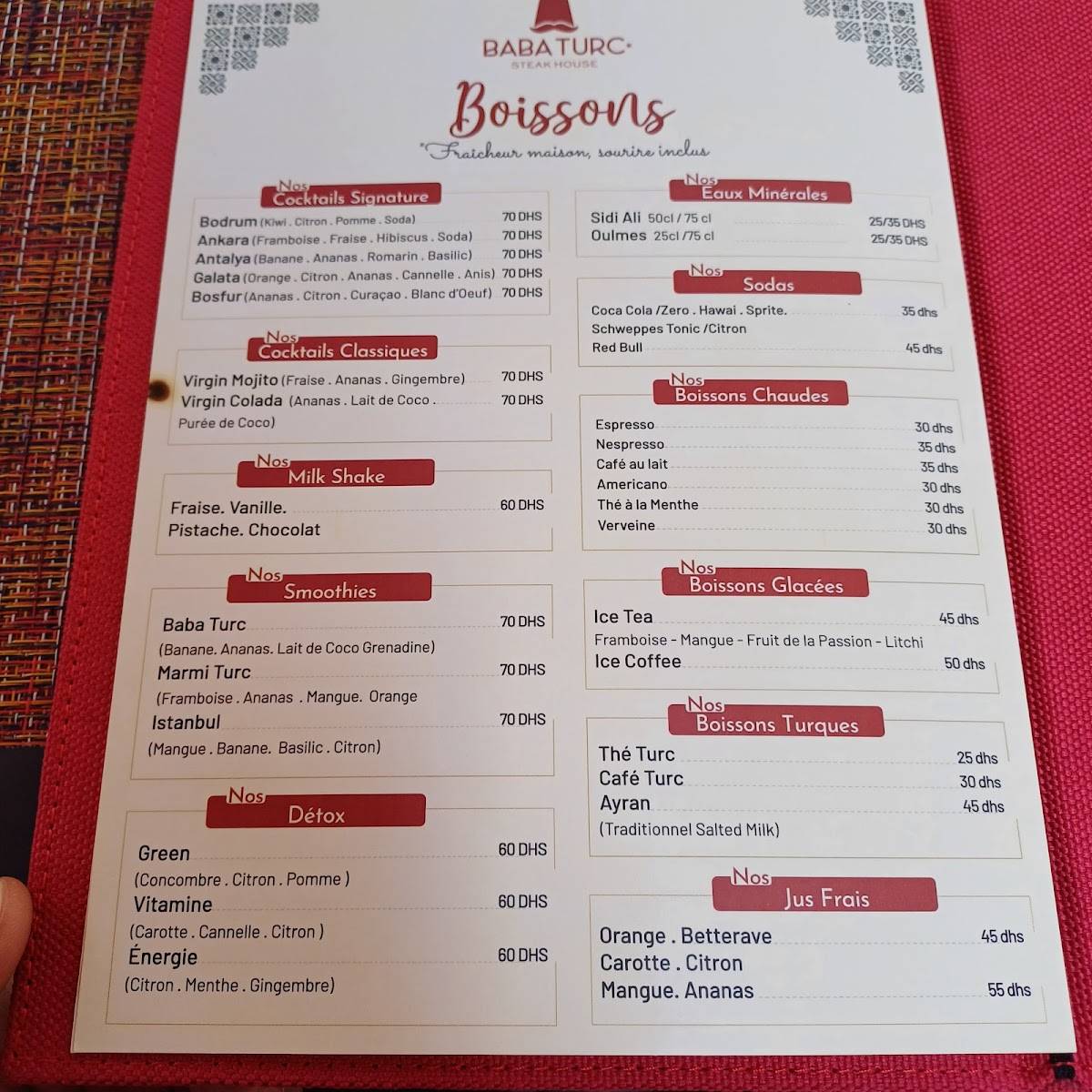 Menu au Baba Turc Casablanca - CIL restaurant, Casablanca