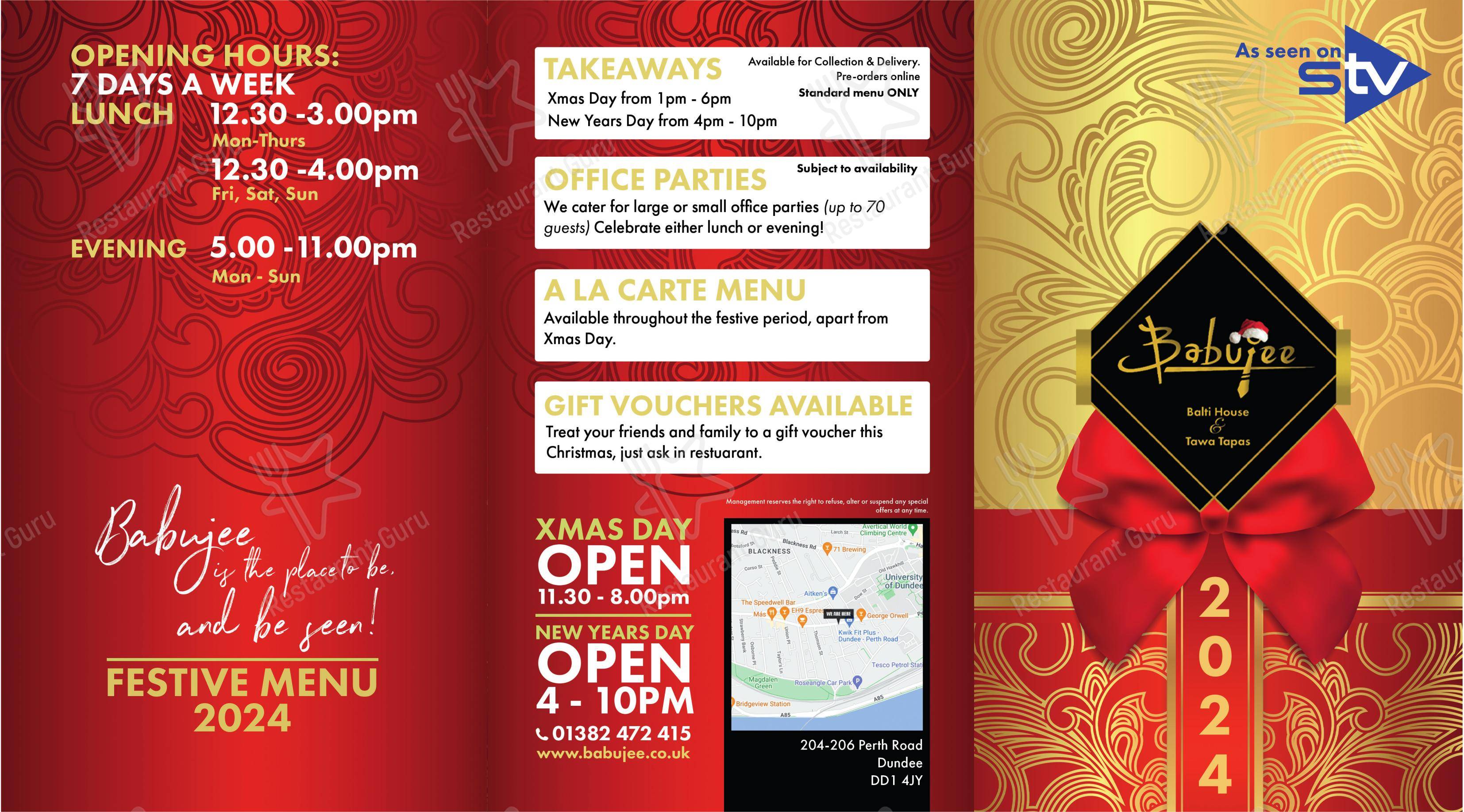 Menu at Babujee Tawa & Balti Restaurant, Dundee