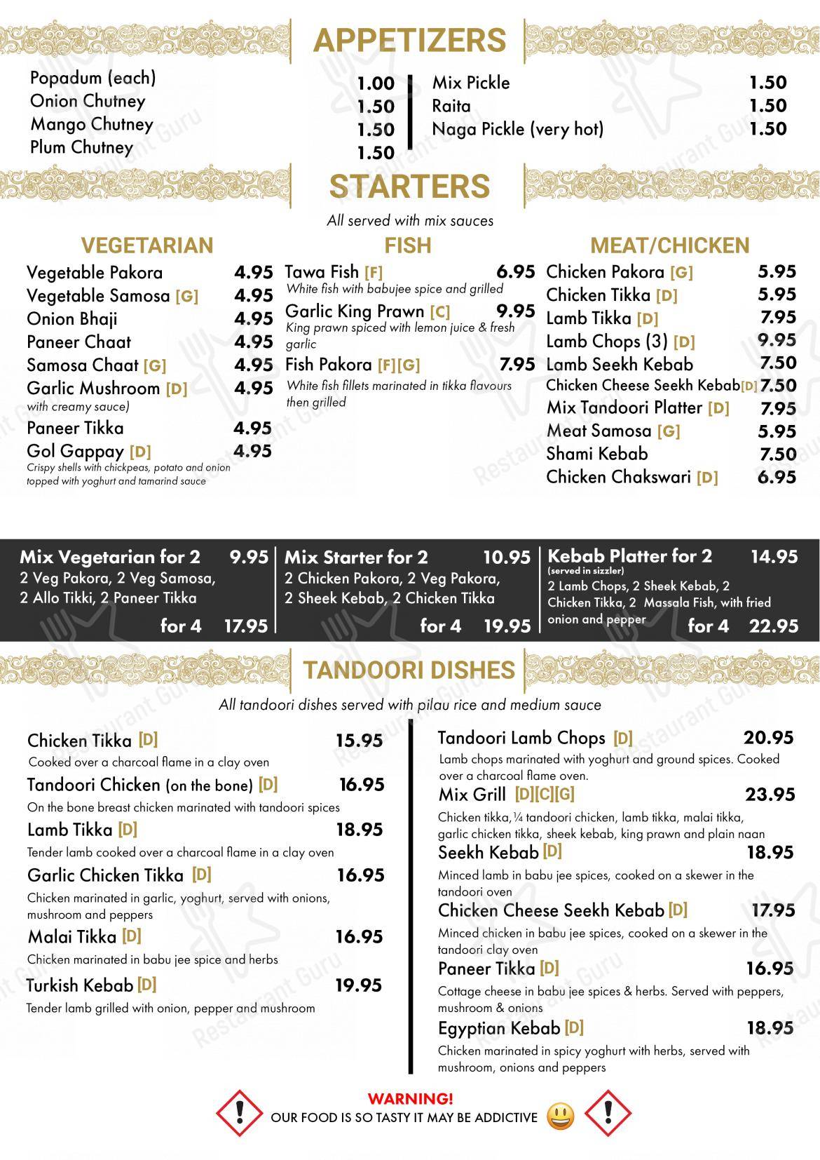 Menu at Babujee Tawa & Balti Restaurant, Dundee