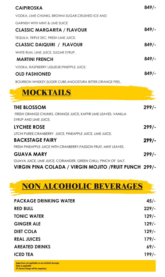 Menu at Backstage Lounge & Bar, Pune, 2nd Floor