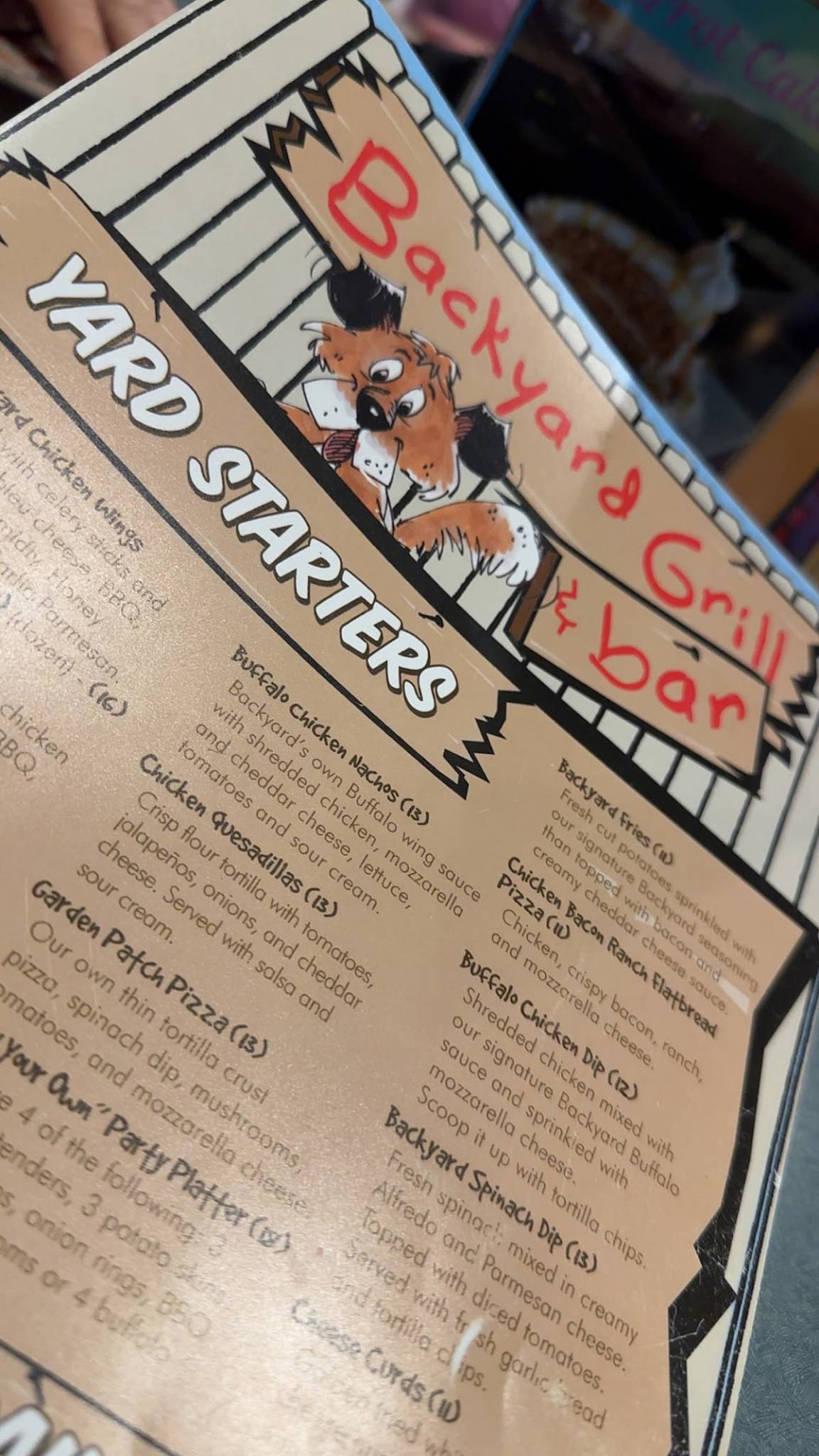 Menu at Backyard Grill & Bar, Loves Park
