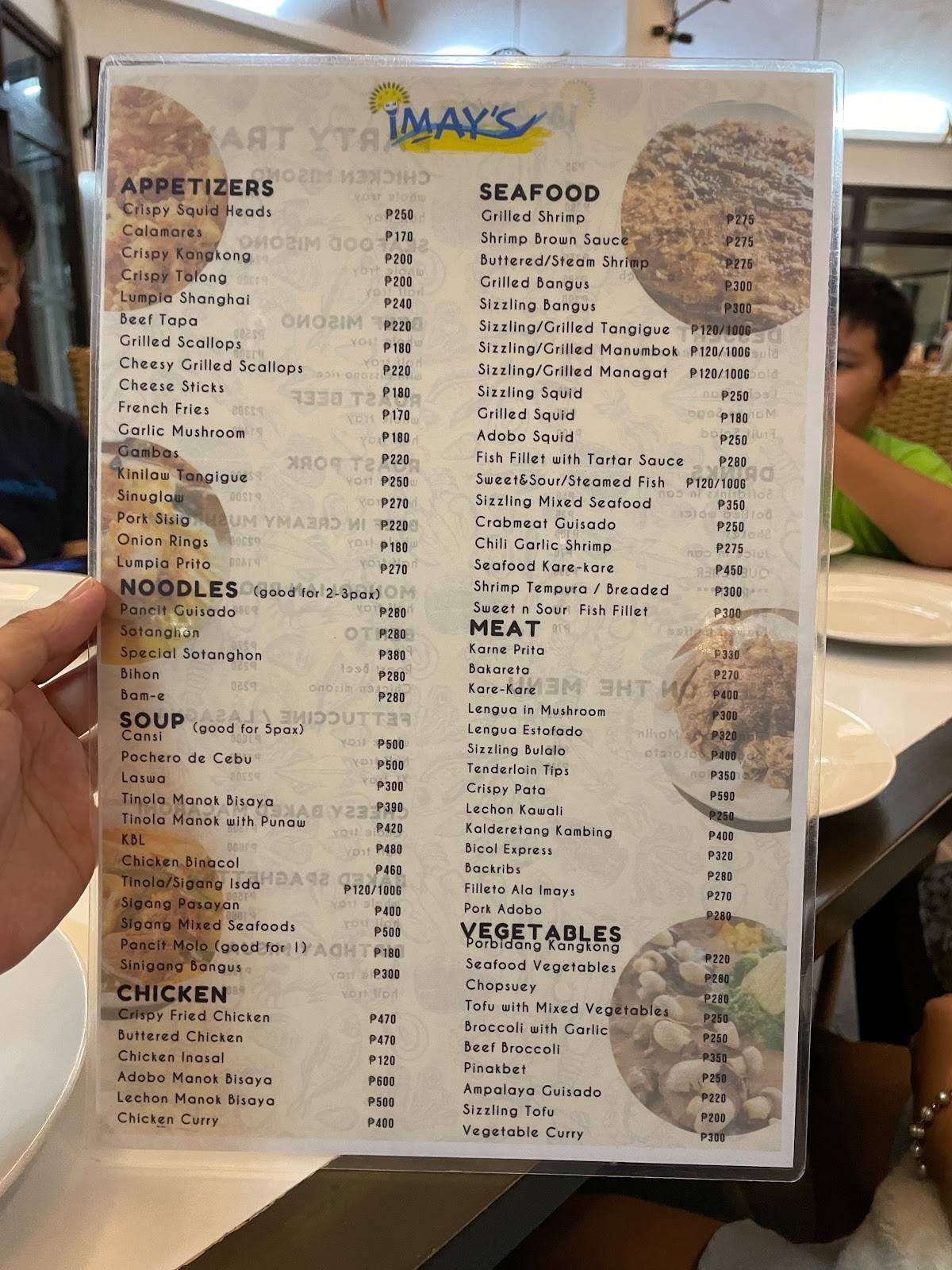 Menu at IMAY'S restaurant, Bacolod, MXF3+WRX