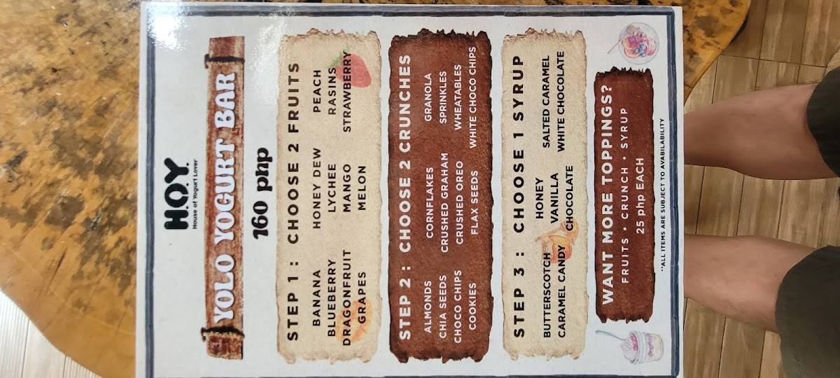 Menu at House of Yogurt Lover (H.O.Y.) restaurant, Baguio