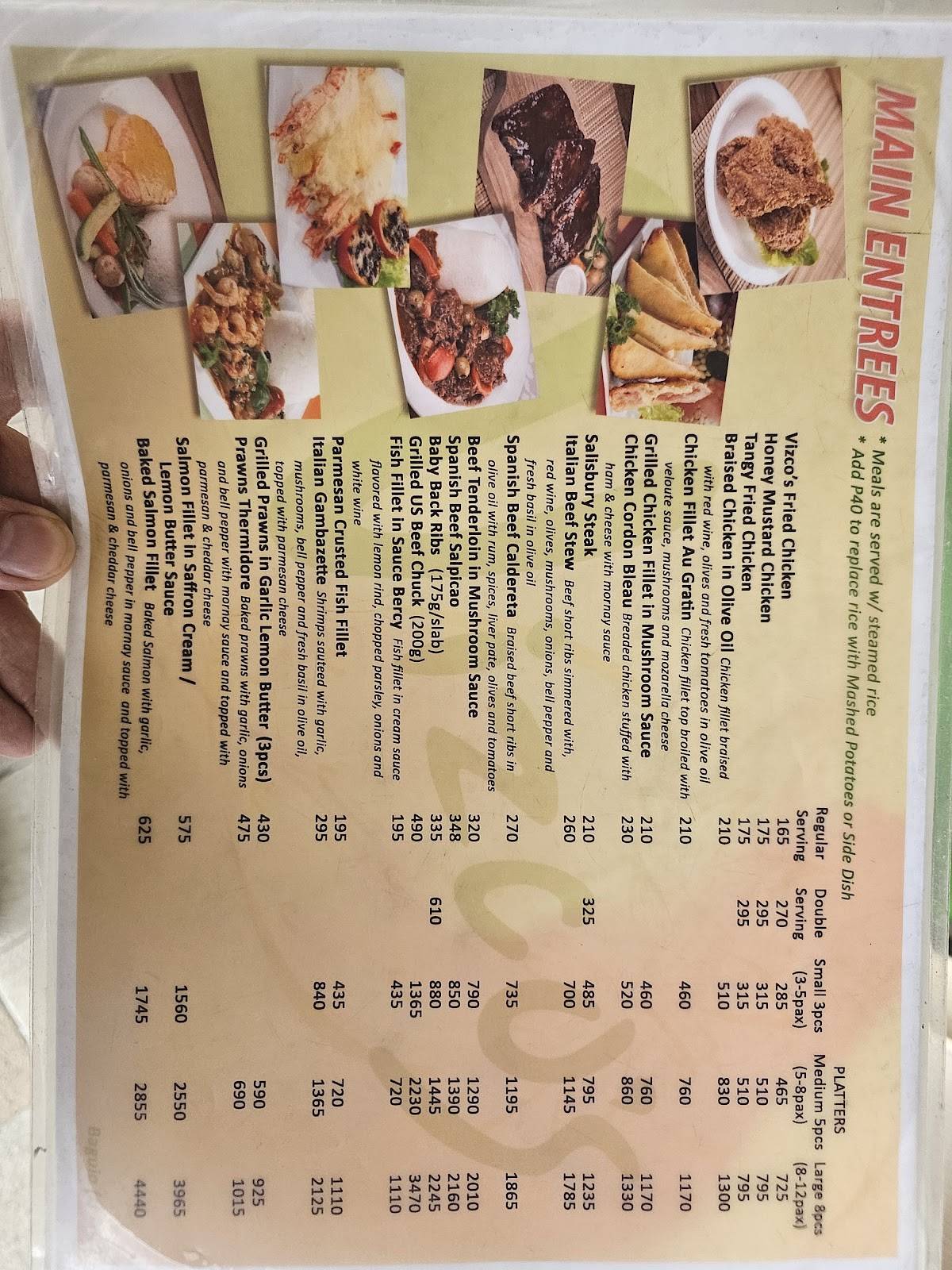 Menu at Vizco's Restaurant & Cake Shop, Baguio