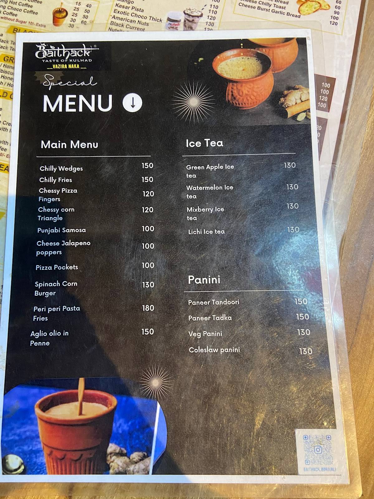 Menu at Baithack - Taste of kulhad, Borivali, Mumbai, Shop 12/13