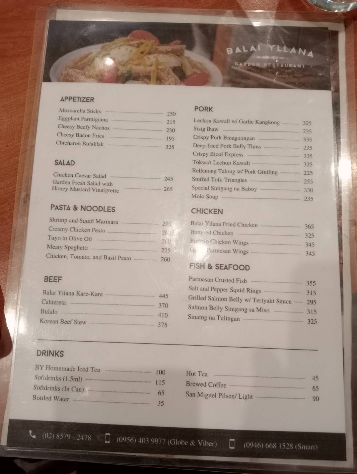 Menu at Balai Yllana Garden Restaurant BF Resort, Las Pinas