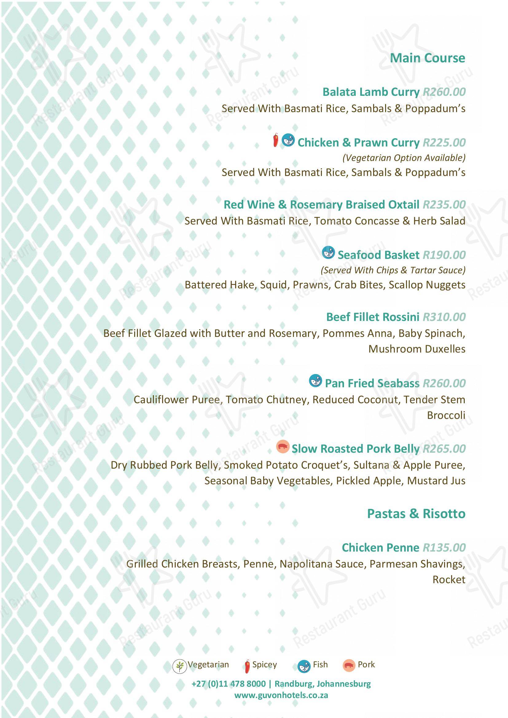 Menu at Balata Restaurant, The Fairway Hotel, Randburg