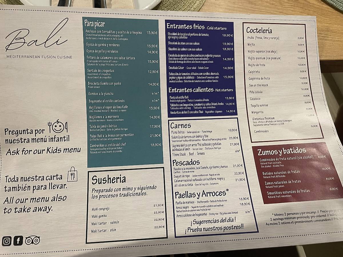 Menu at Bali Restaurant, Santa Susanna