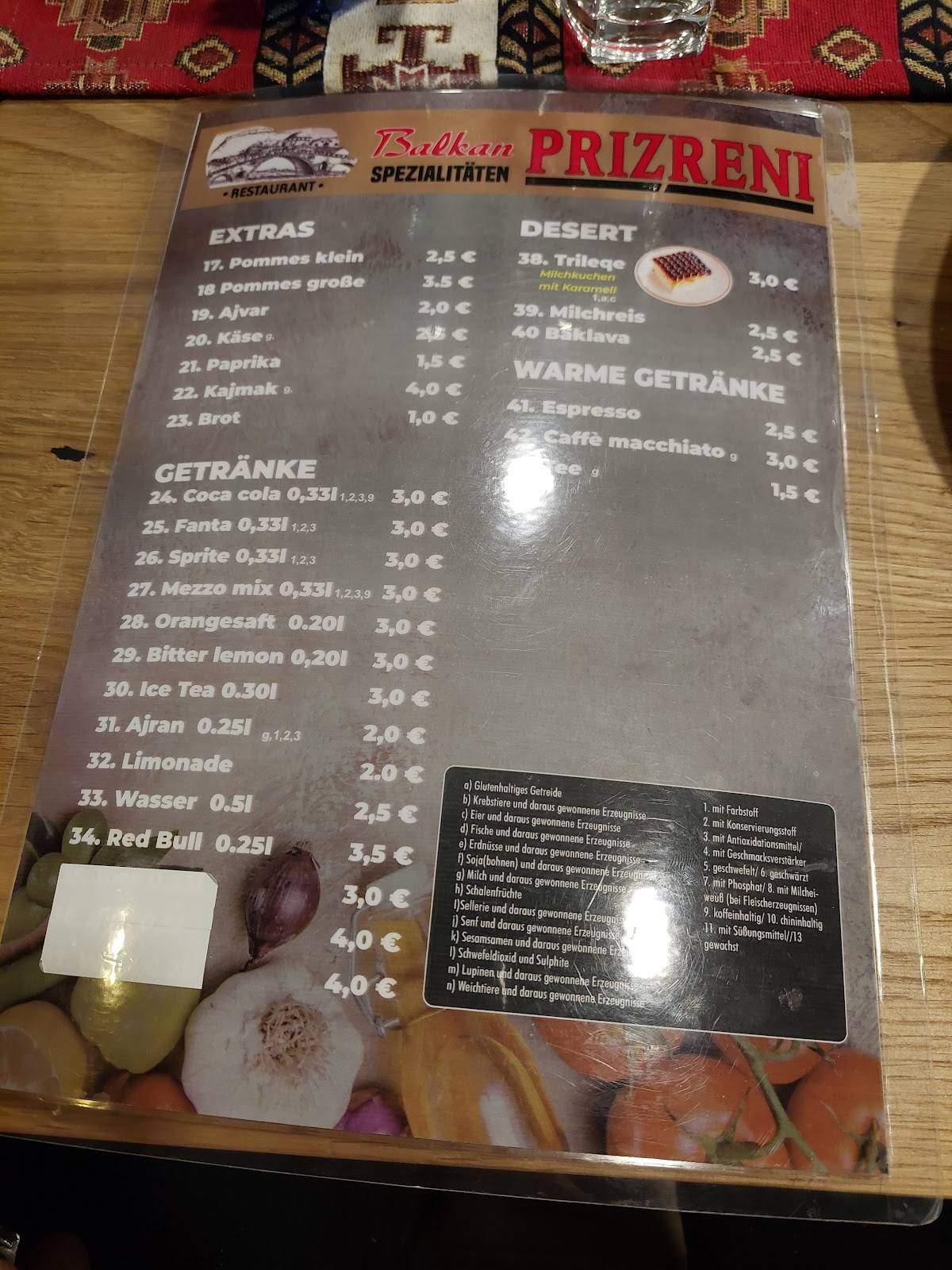 Speisekarte von Balkan Spezialitäten Prizreni restaurant, Siegen