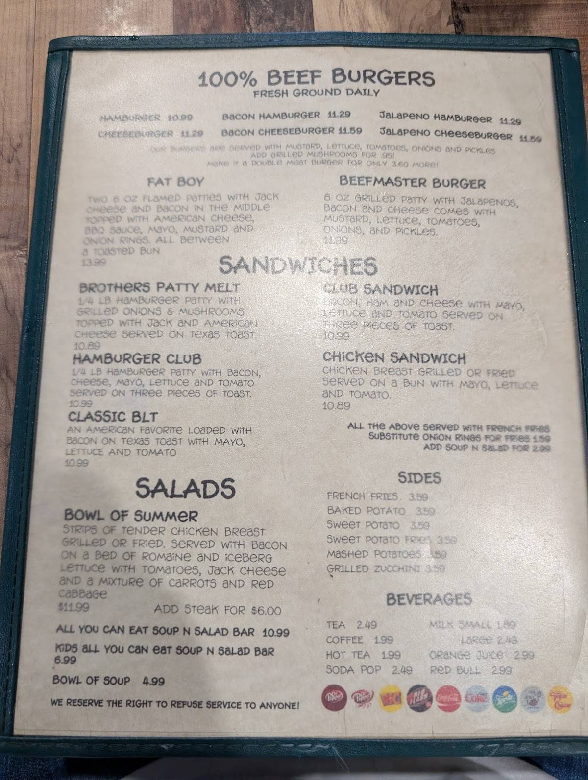 Menu at Beefmaster Steakhouse, Ballinger