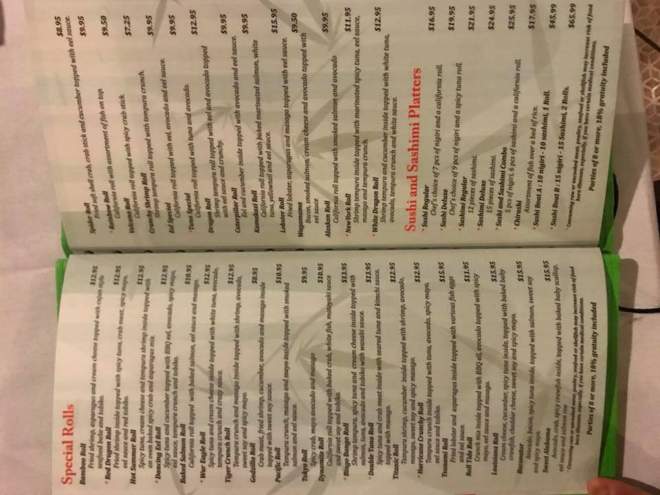 Menu at Bamboo Steakhouse & Sushi Bar, Mobile
