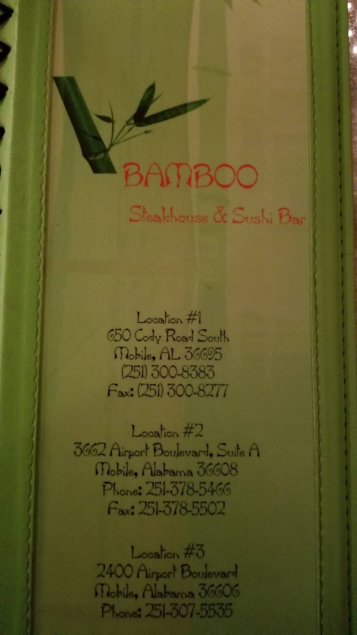 Menu at Bamboo Steakhouse & Sushi Bar, Mobile