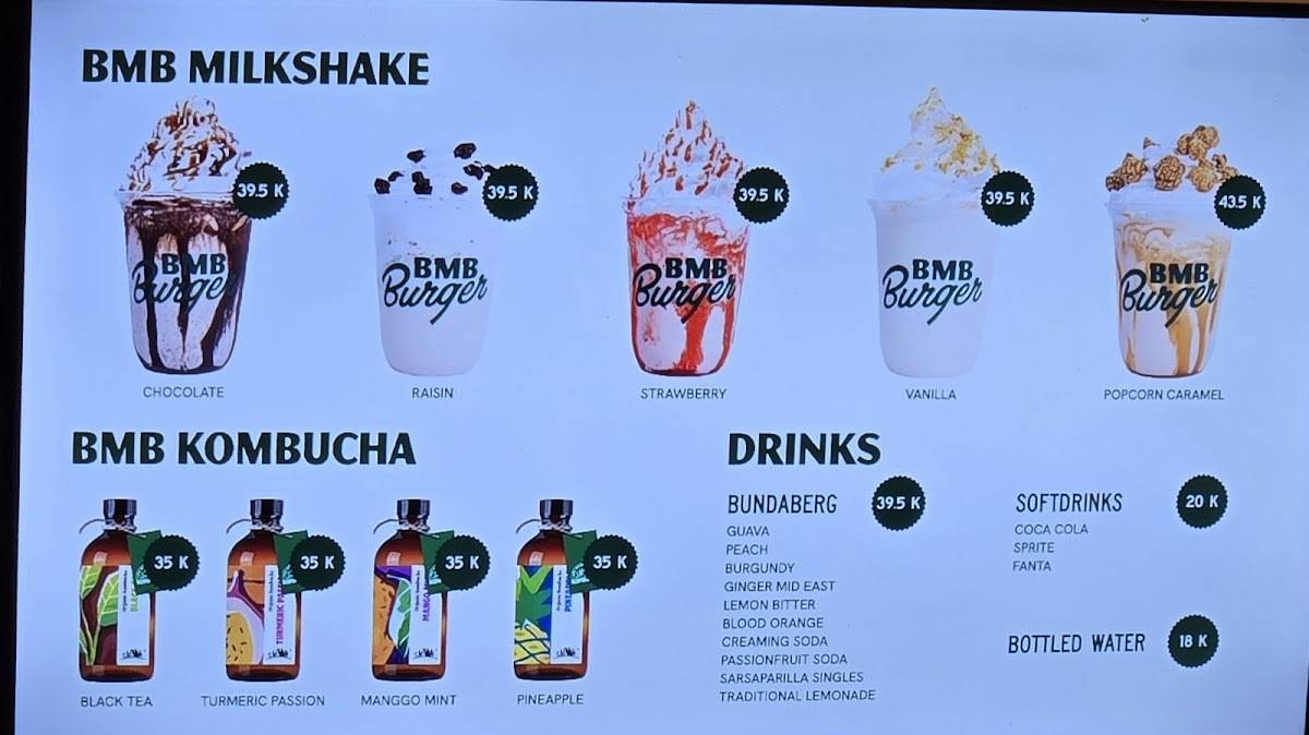 Menu at BMB Burger Bandung restaurant, Bandung