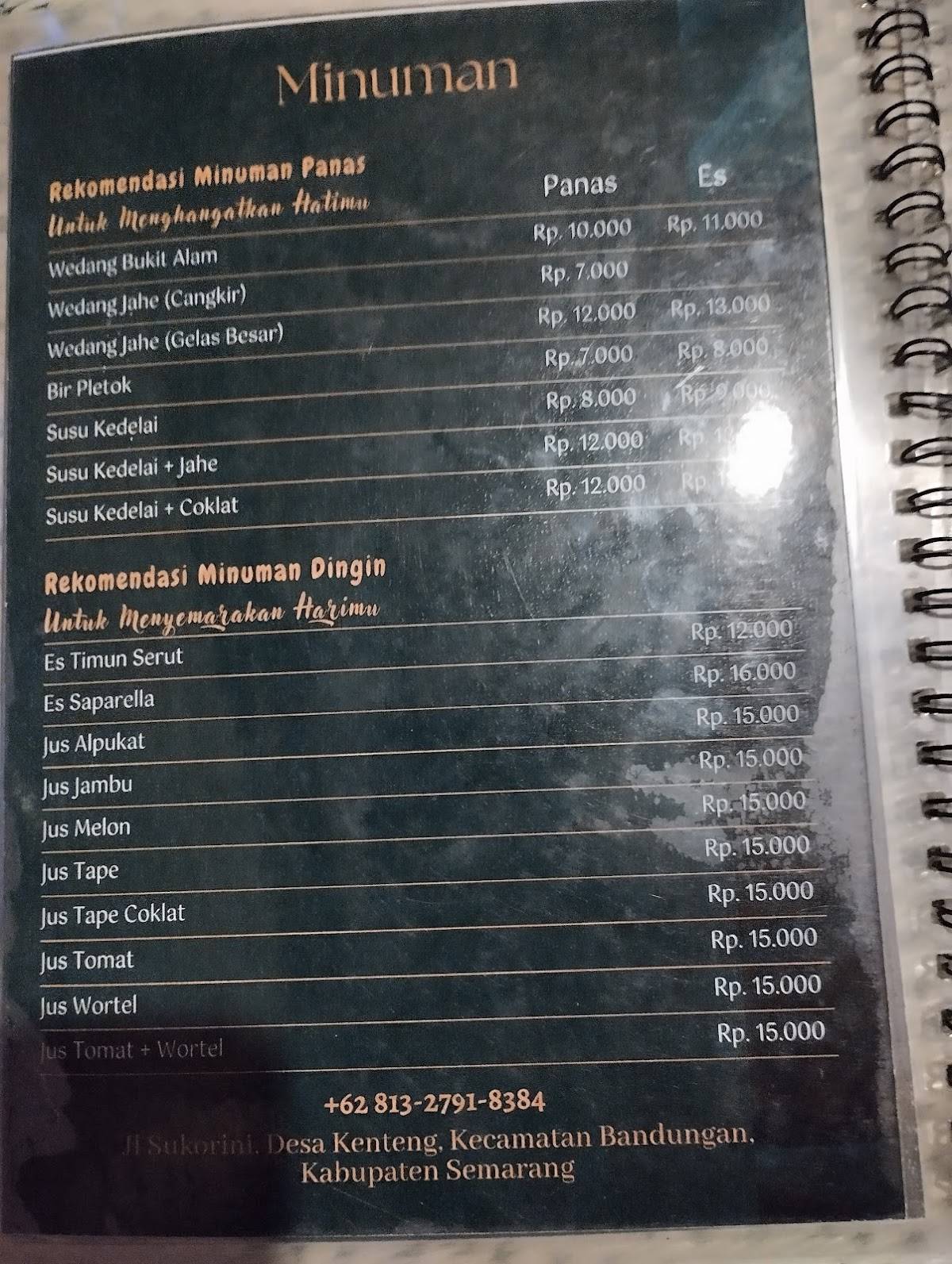 Menu at Bukit Alam restaurant, Bandungan