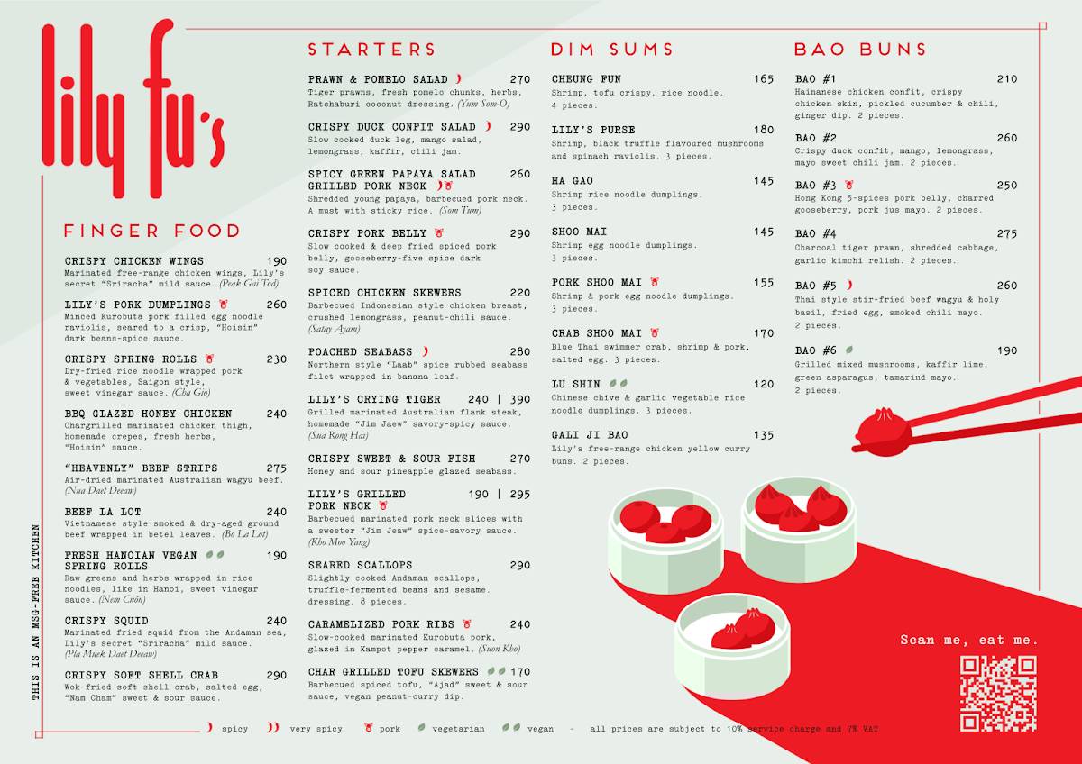 Menu at Lily Fu's restaurant, Bangkok
