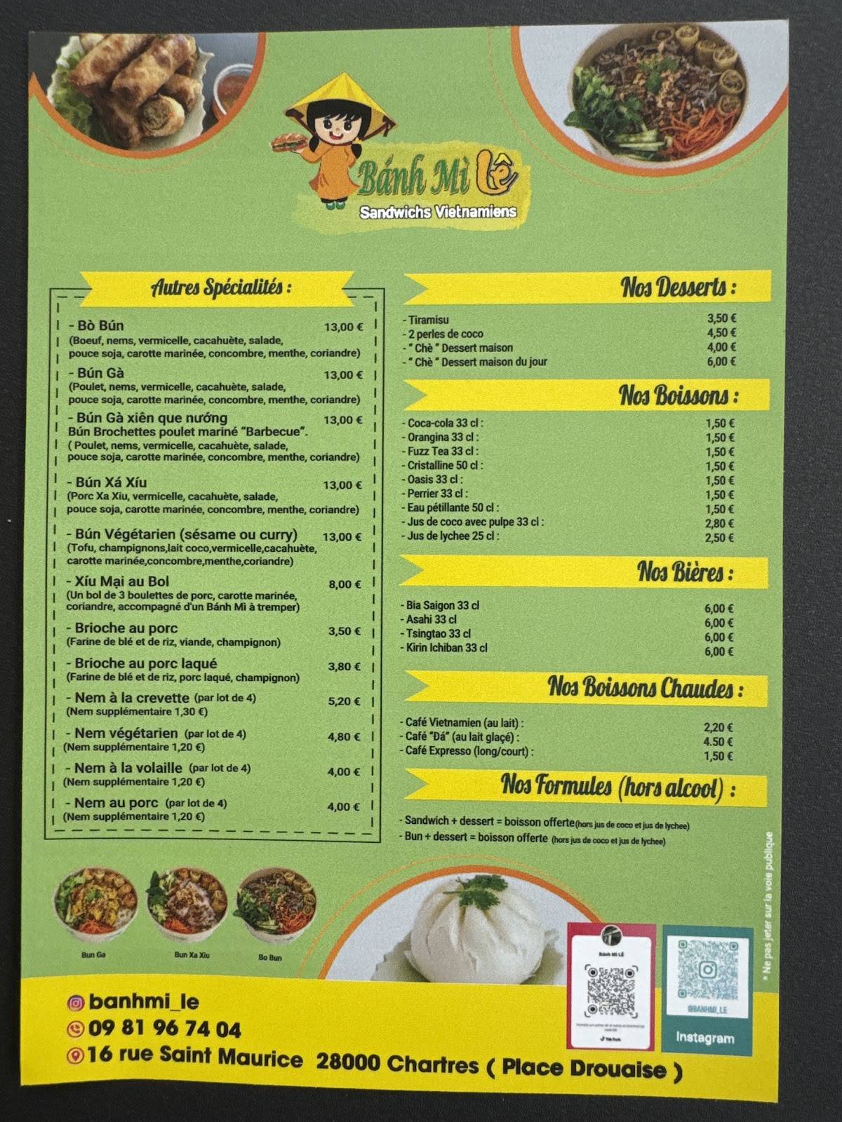 Menu au Bánh Mì Lê, Chartres