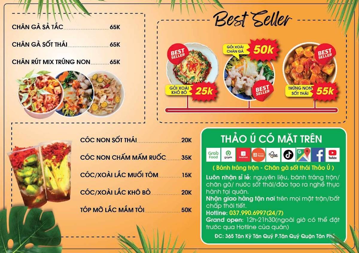 Menu at Bánh Tráng Tóp Mỡ & Chân Gà Sốt Thái Thảo Ú, Ho Chi Minh City