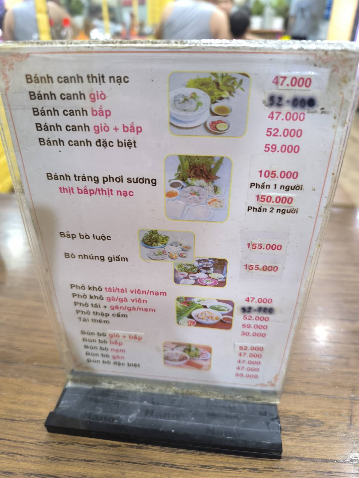 Menu at Bánh canh Hoàng restaurant, Ho Chi Minh City
