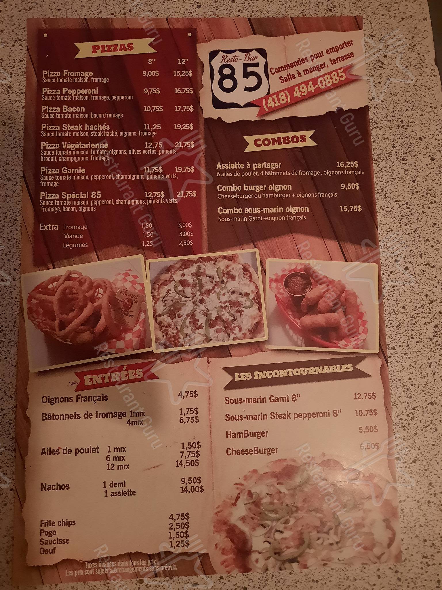 Menu at Bar 85, Degelis