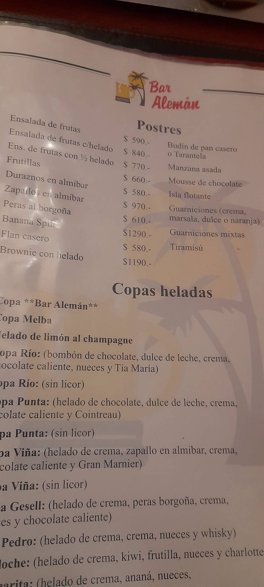 Carta de Bar Alemán, Buenos Aires, Av. 5992