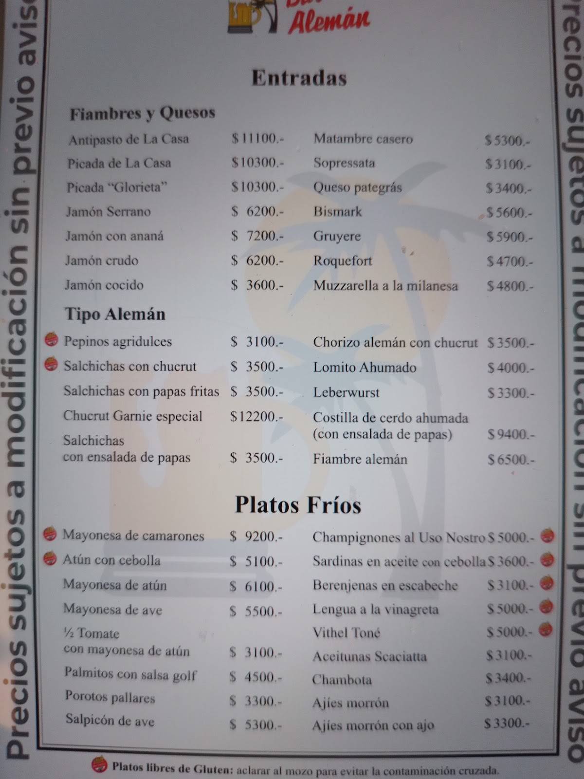Carta de Bar Alemán, Buenos Aires, Av. 5992