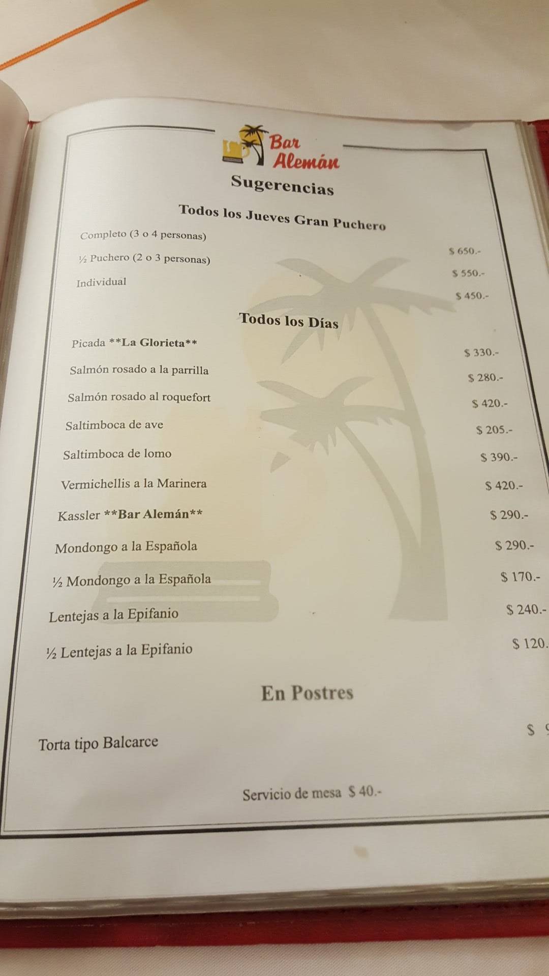 Carta de Bar Alemán, Buenos Aires, Av. 5992