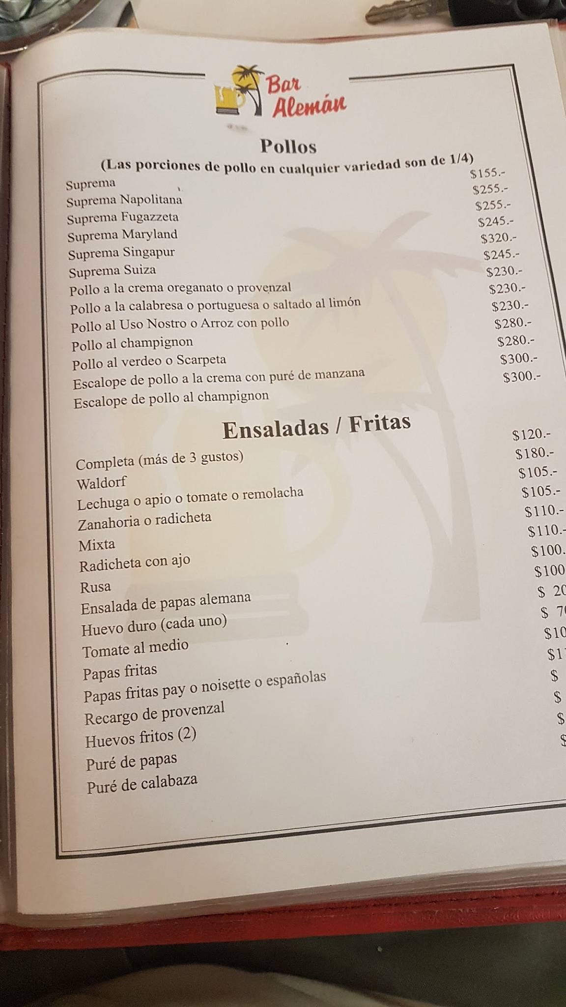 Carta de Bar Alemán, Buenos Aires, Av. 5992