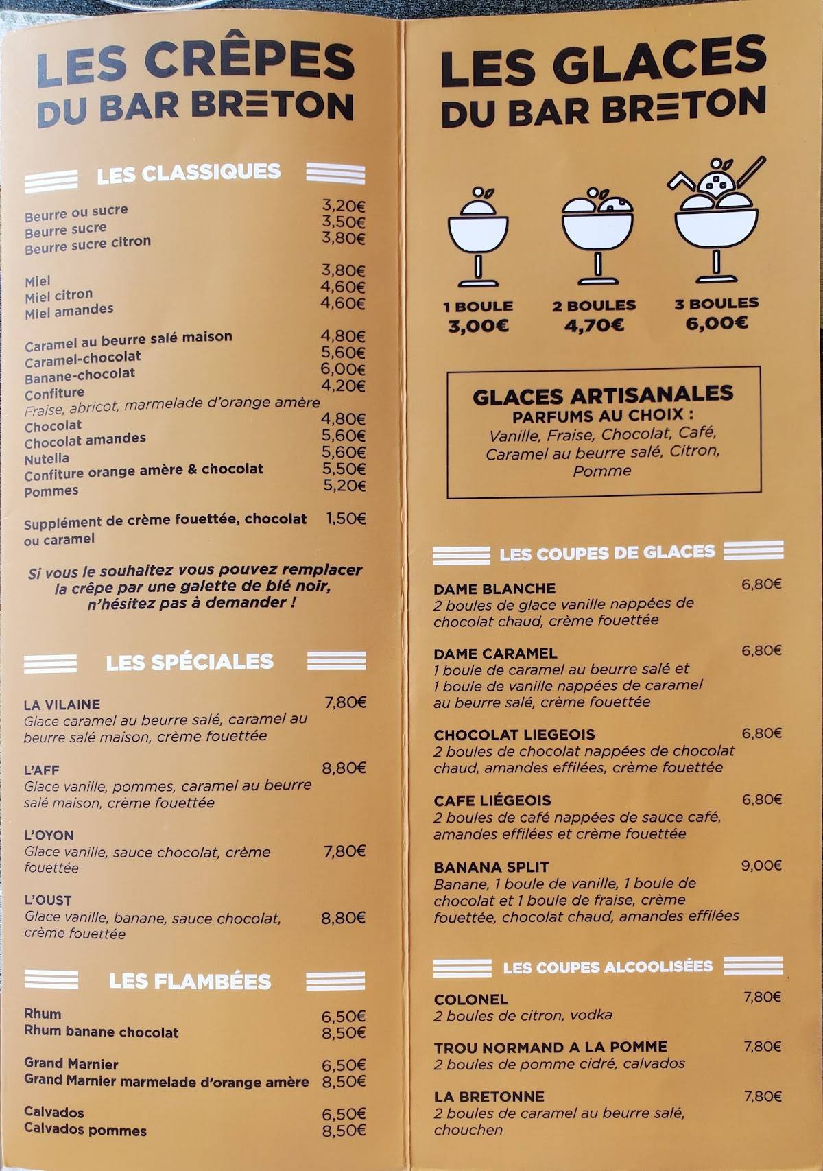 Menu au Breton restaurant, La Gacilly