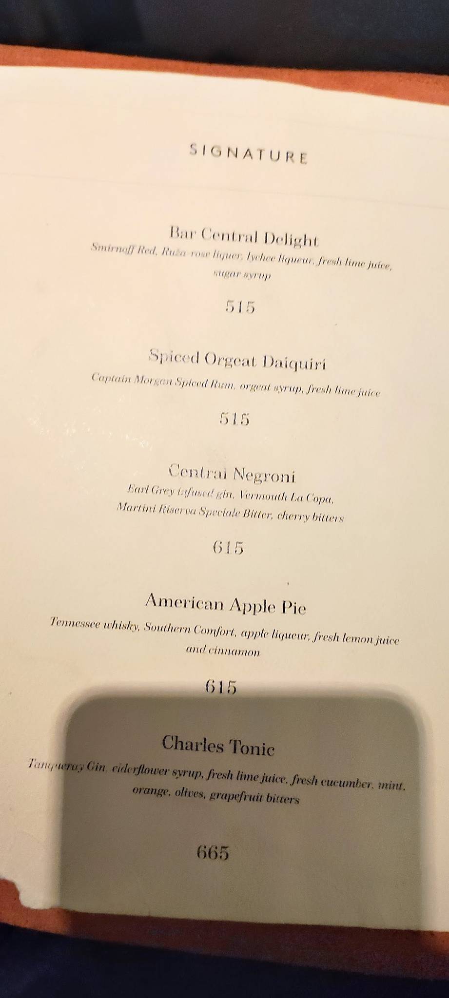 Menu at Bar Central, Belgrade