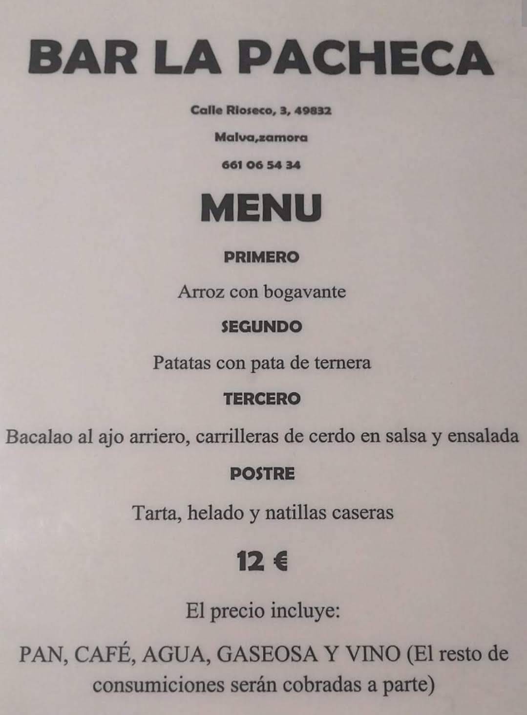 Carta de Bar La Pacheca, Malva