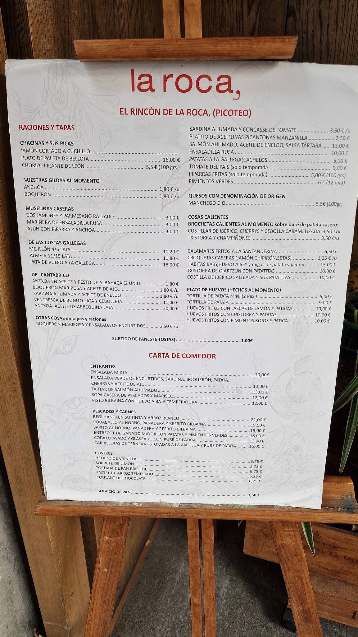 Carta de Bar-Restaurante "La Roca", Bilbao