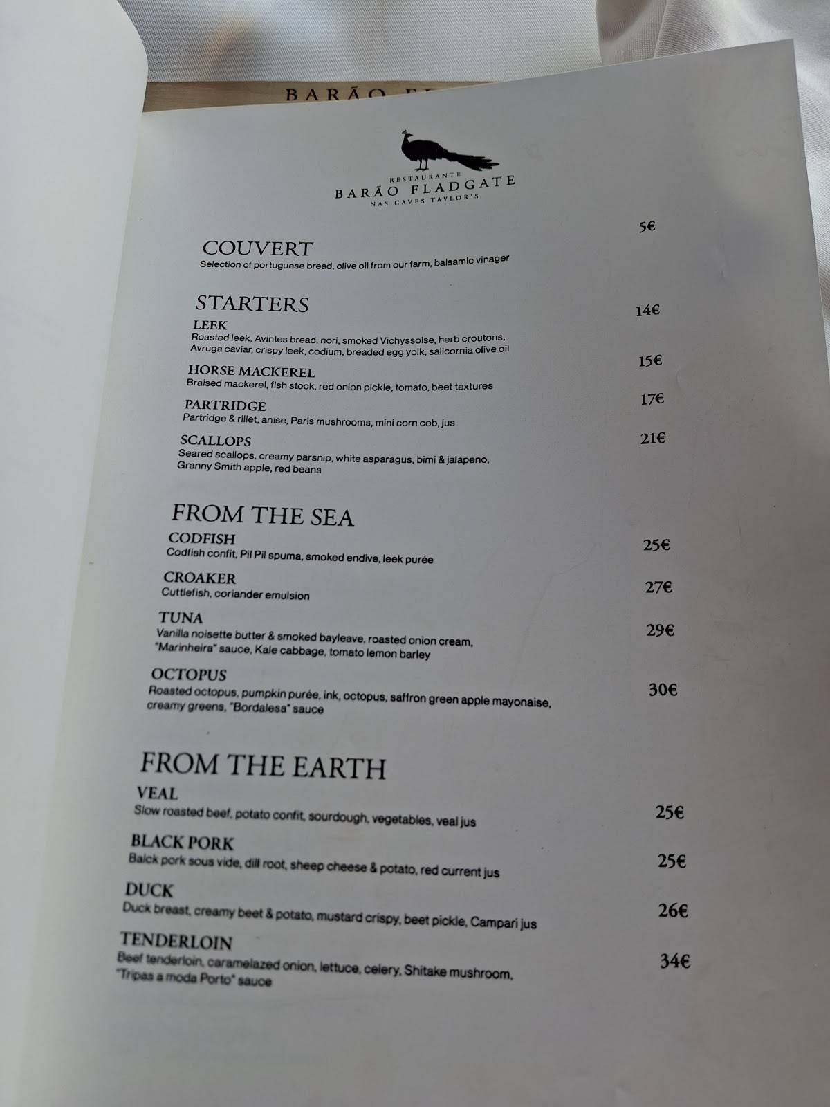 Menu em Barão Fladgate, Vila Nova de Gaia