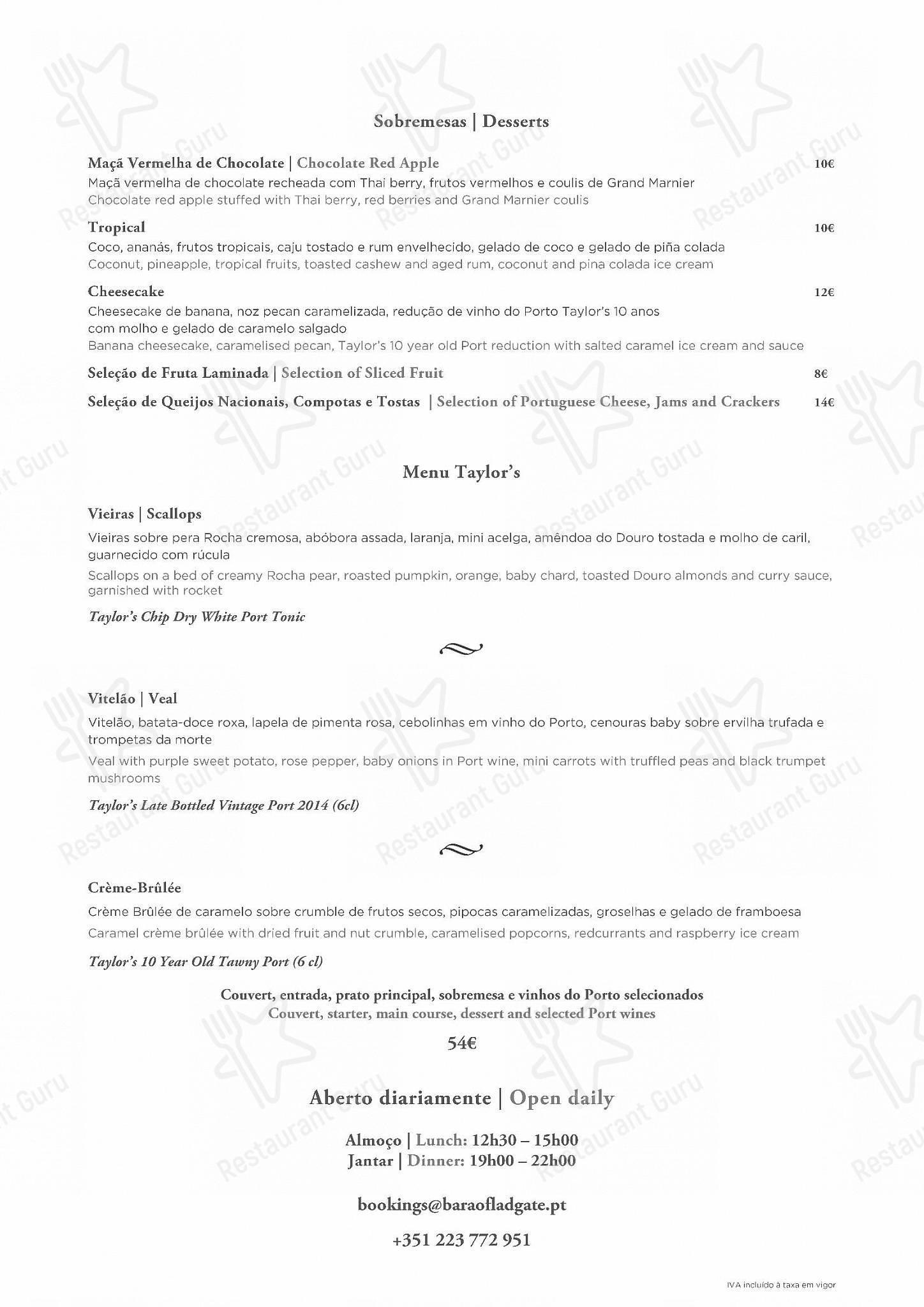Menu at Barão Fladgate, Vila Nova de Gaia