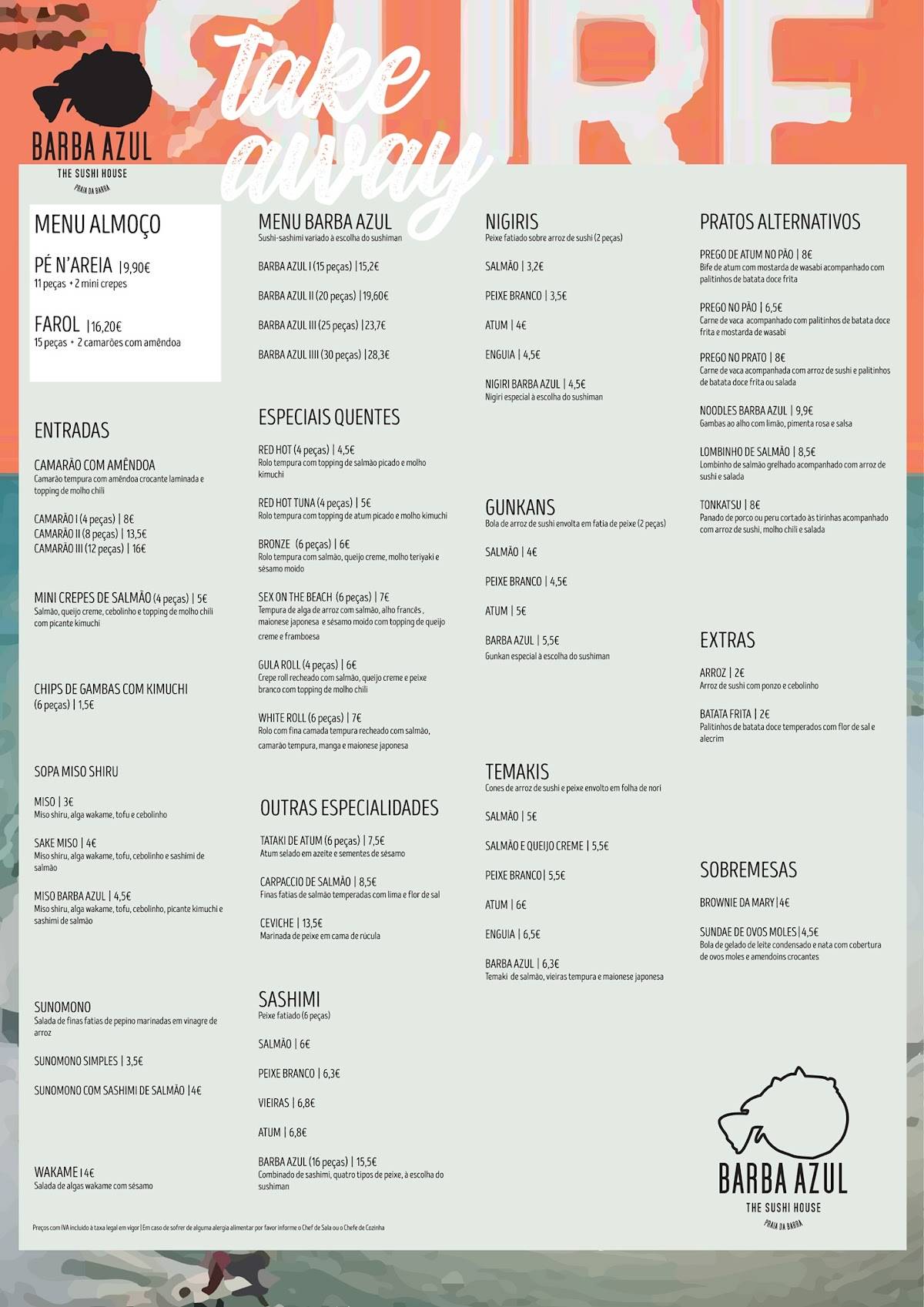 Menu em Barba Azul, The Sushi House, Gafanha da Nazaré
