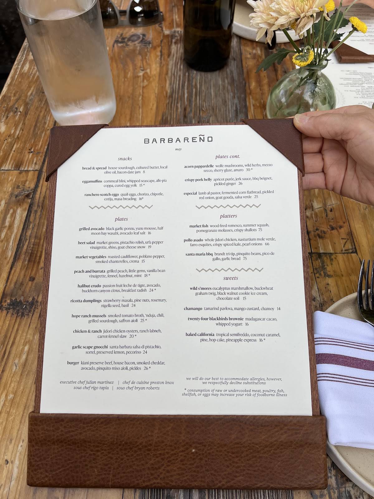 Menu at Barbareño, Santa Barbara