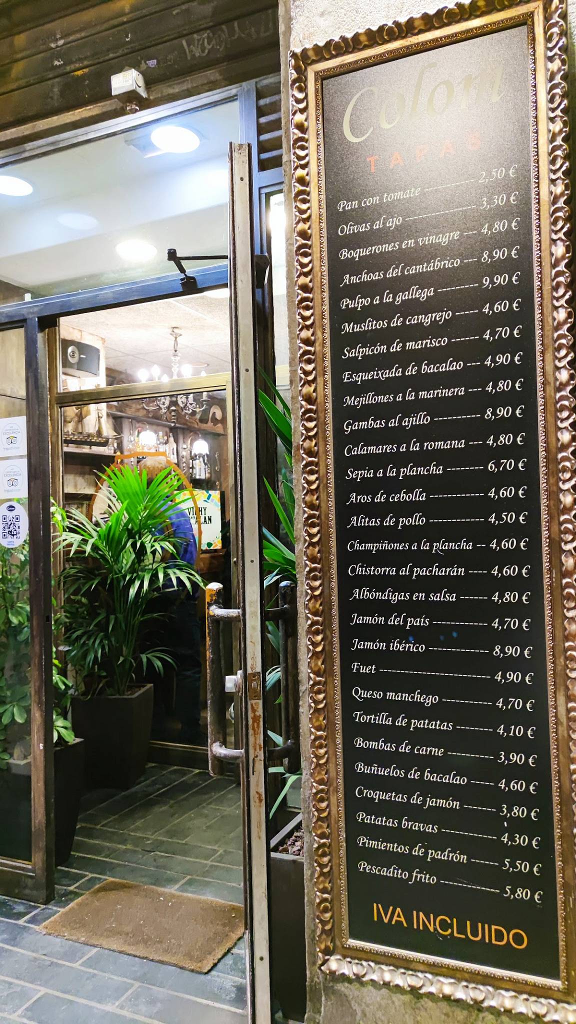 Menu at Colom Restaurant, Barcelona, Carrer dels Escudellers