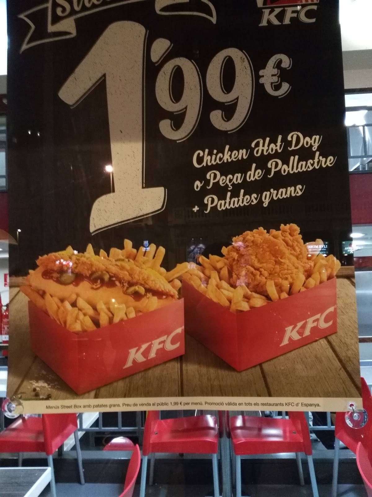 Menu at KFC fast food, Barcelona, Pl. de Catalunya