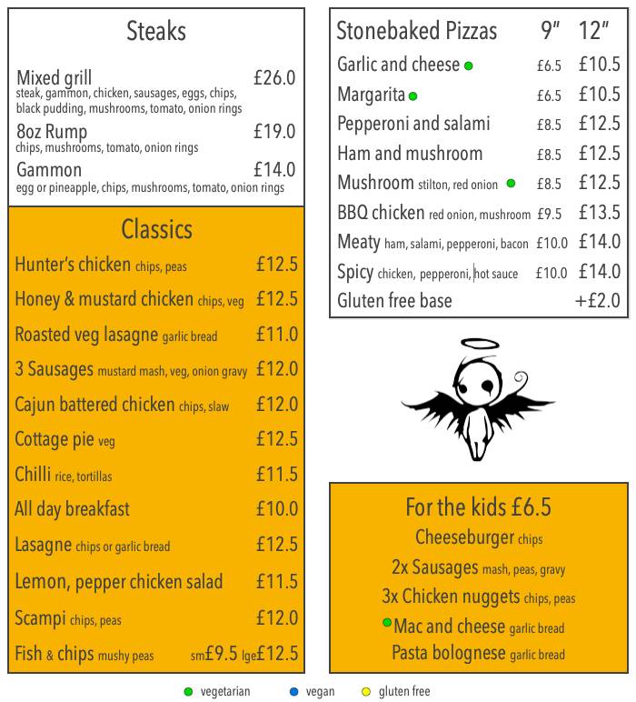 Menu at The Old Angel Inn pub & bar, Bardney