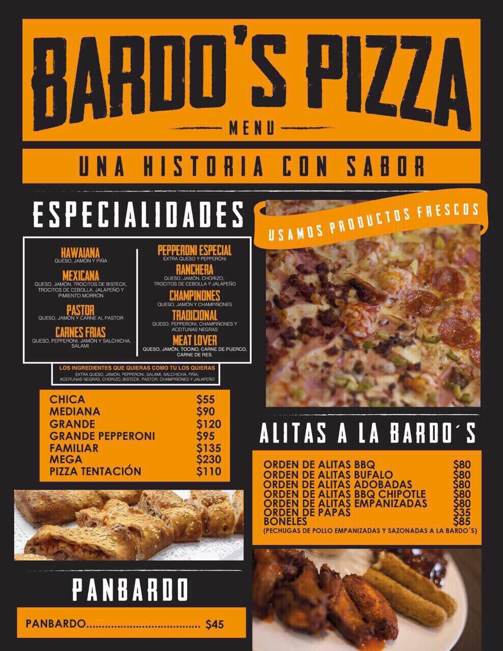 Carta de Bardo’s pizza, Fresnillo