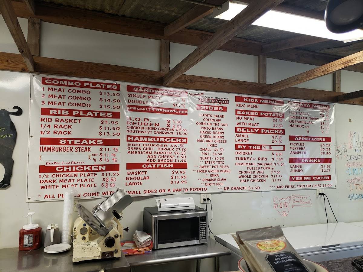 Menu at Bare Bones BBQ, Gatesville, TX-36