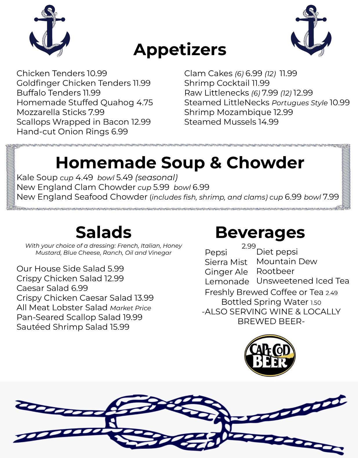 Menu at Barnacle Bill's Seafood, Wareham