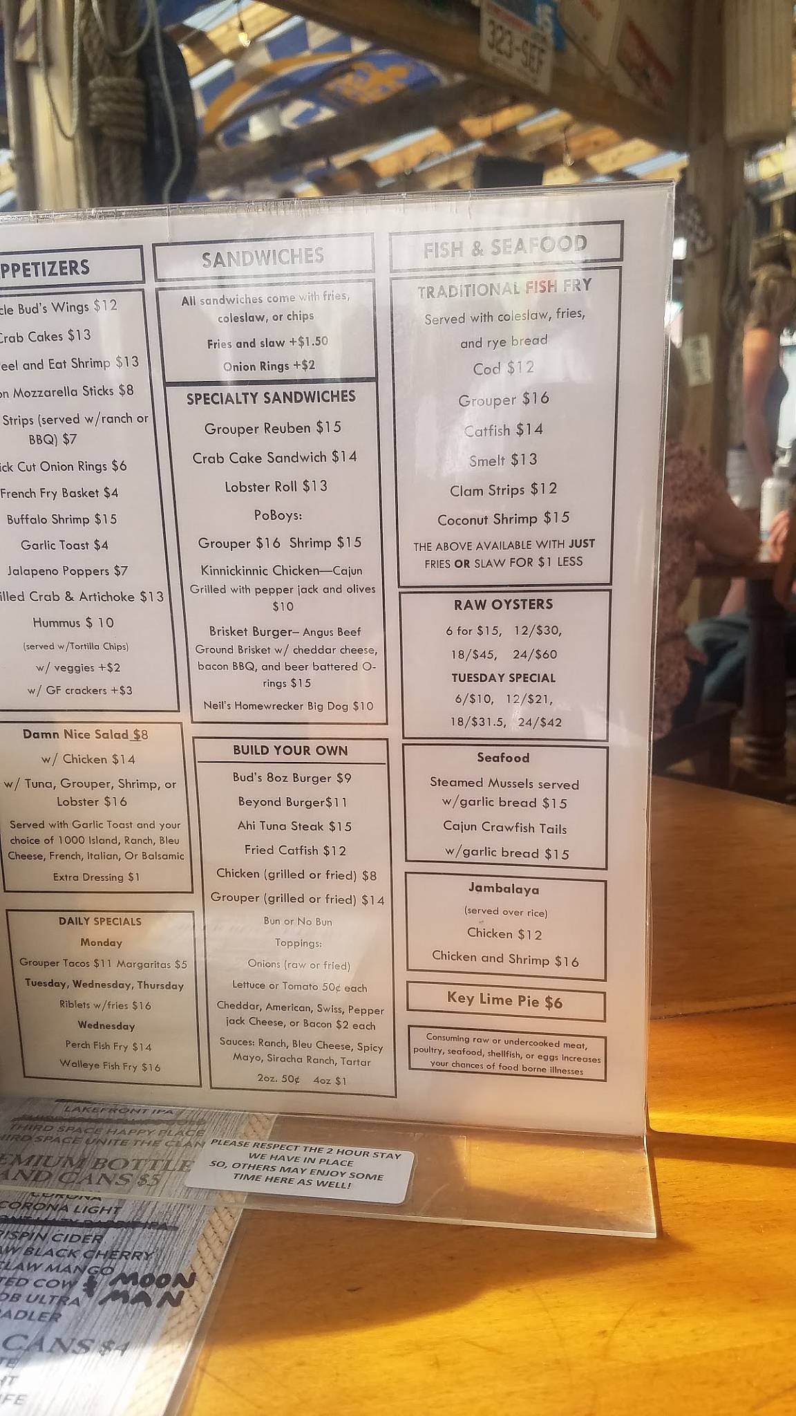 Menu at Barnacle Bud's, Milwaukee